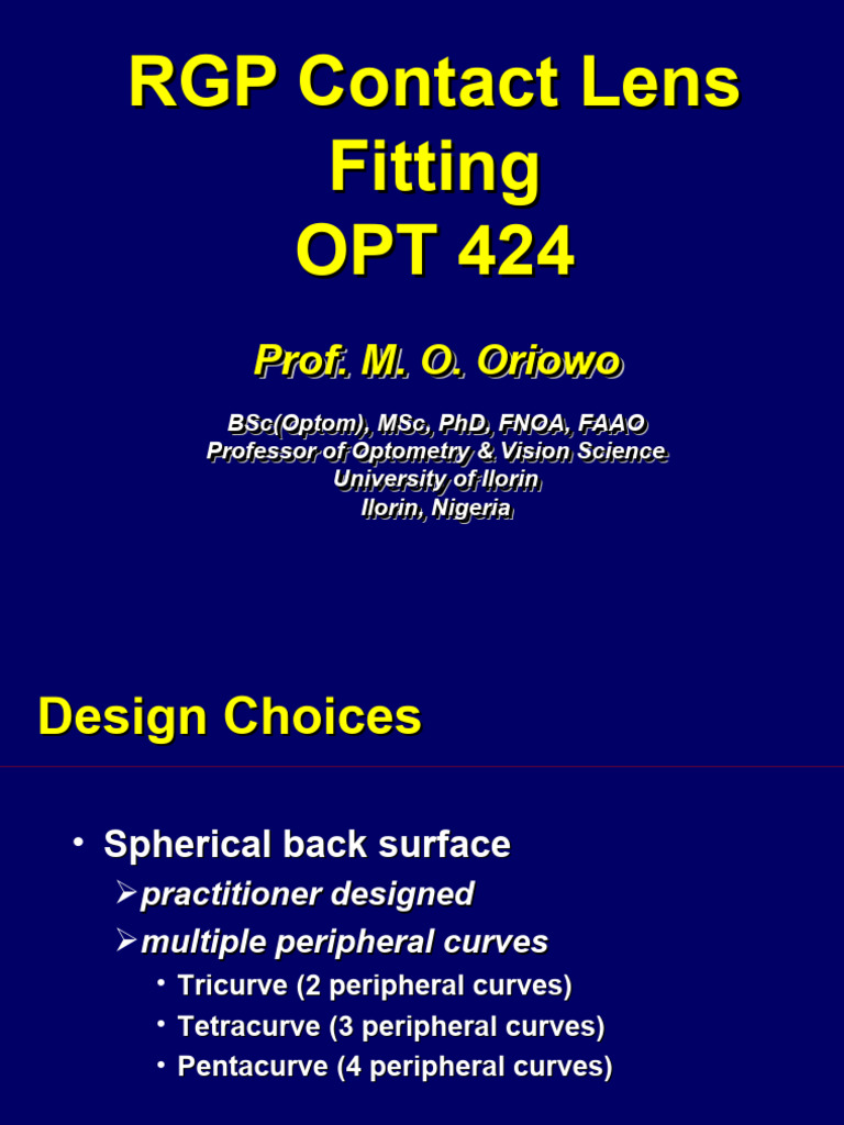 OPT 424 Lectures1 To 3 - RGP Fitting Basics by Prof Oriowo | PDF ...