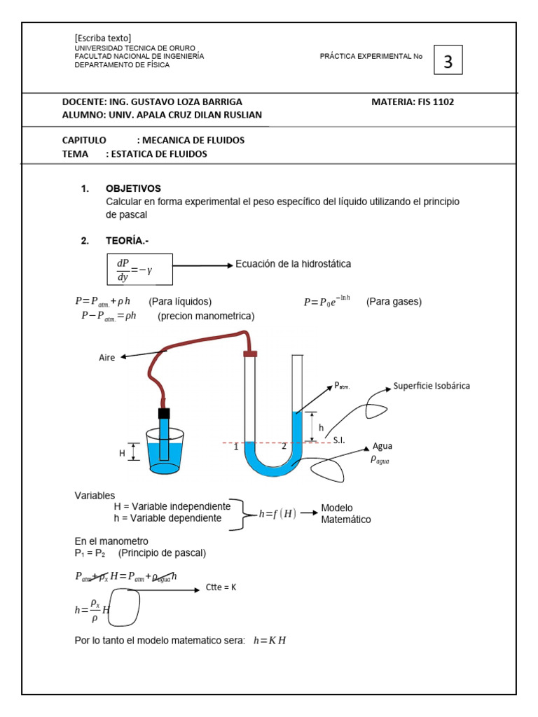 Lab. #5 Estatica de Fluidos | PDF | Cantidades fisicas | Fases de la materia