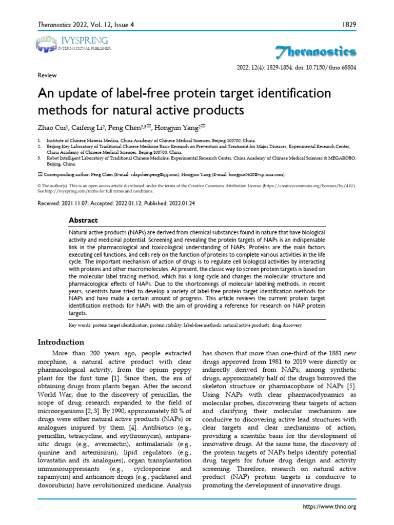 An Update of Label-Free Protein Target Identification Methods For ...