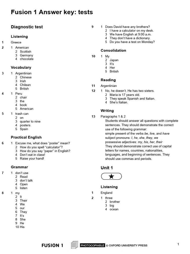 Fusion TRD1 Tests Answer Key | Download Free PDF | English Language ...