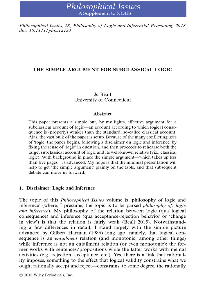 Beall - The Simple Argument For Subclasical Logic | PDF | Interpretation (Logic) | Logic