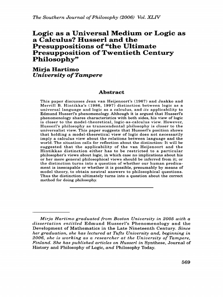logic | PDF | Phenomenology (Philosophy) | Edmund Husserl