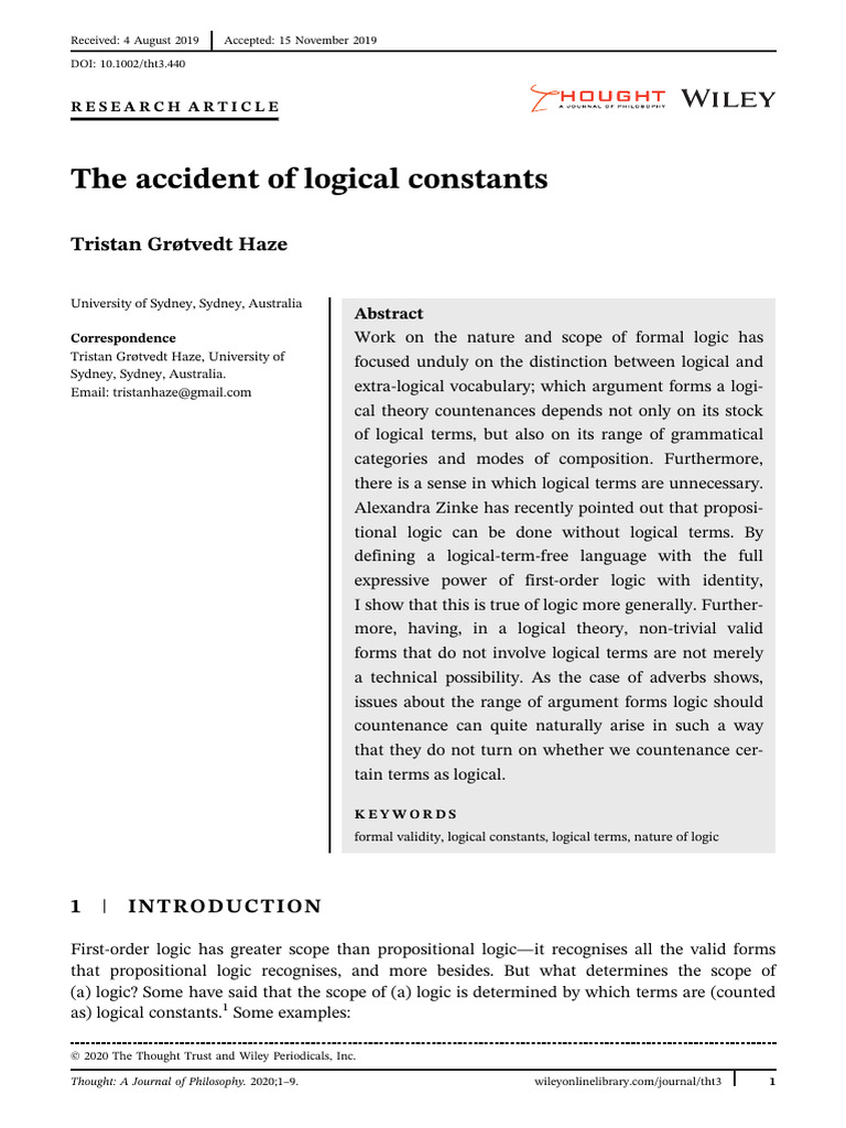 The Accident of Logical Constants | PDF | Logic | First Order Logic
