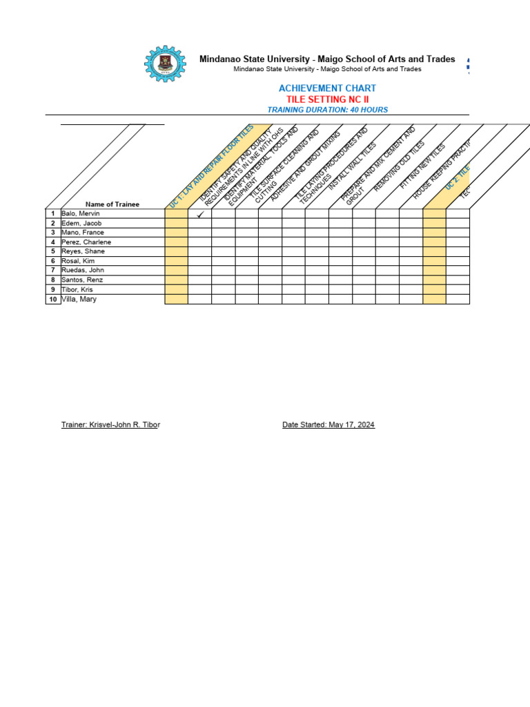 Progress and Achievemant Chart Tile Setting Final | PDF