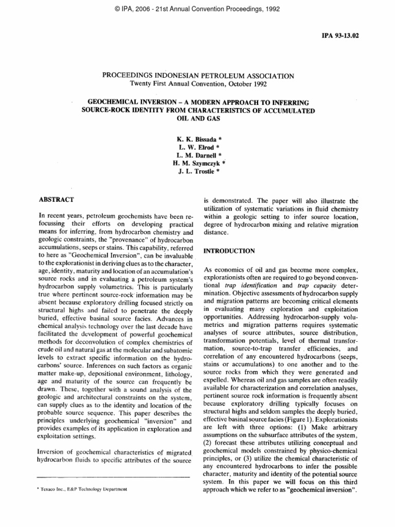 Bissada - Geochemical Inversion, 1992 | PDF | Petroleum | Carbon