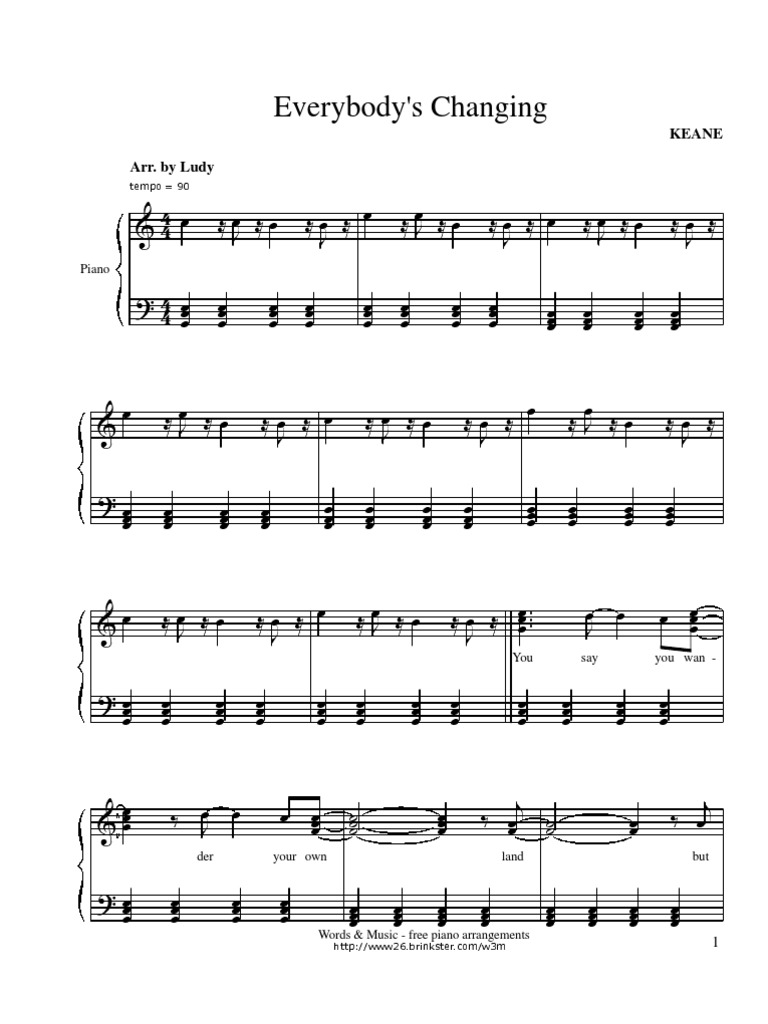 Keane - Everybodys Changing Sheet Music | PDF | Canciones | Medios de ...