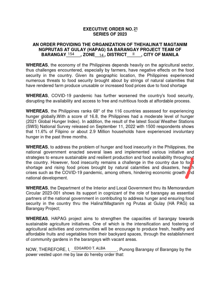 Sample Eo Organization of Hapag Team | PDF | Food Security | Hunger