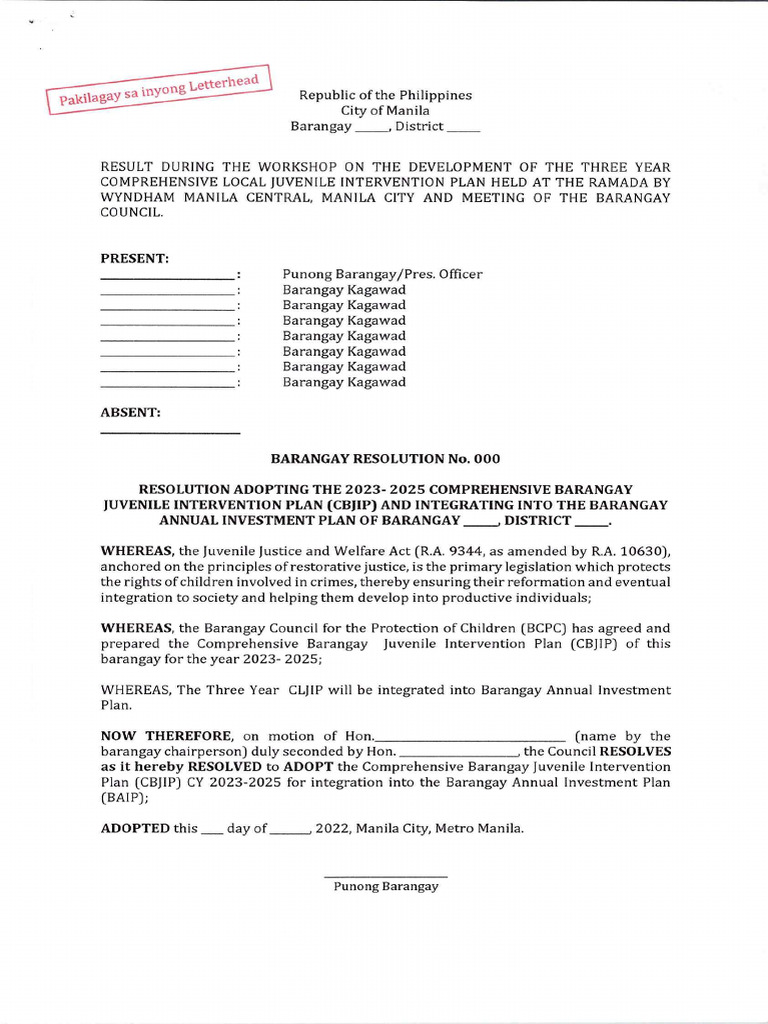 Barangay Resolution Format | PDF