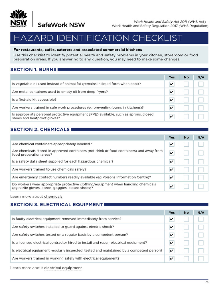 Vonny - Check - Hazard Identification Checklist Safe Work | PDF | Knife ...