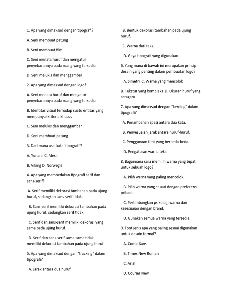 Soal Tipografi dan Logo Kelas 7 | PDF