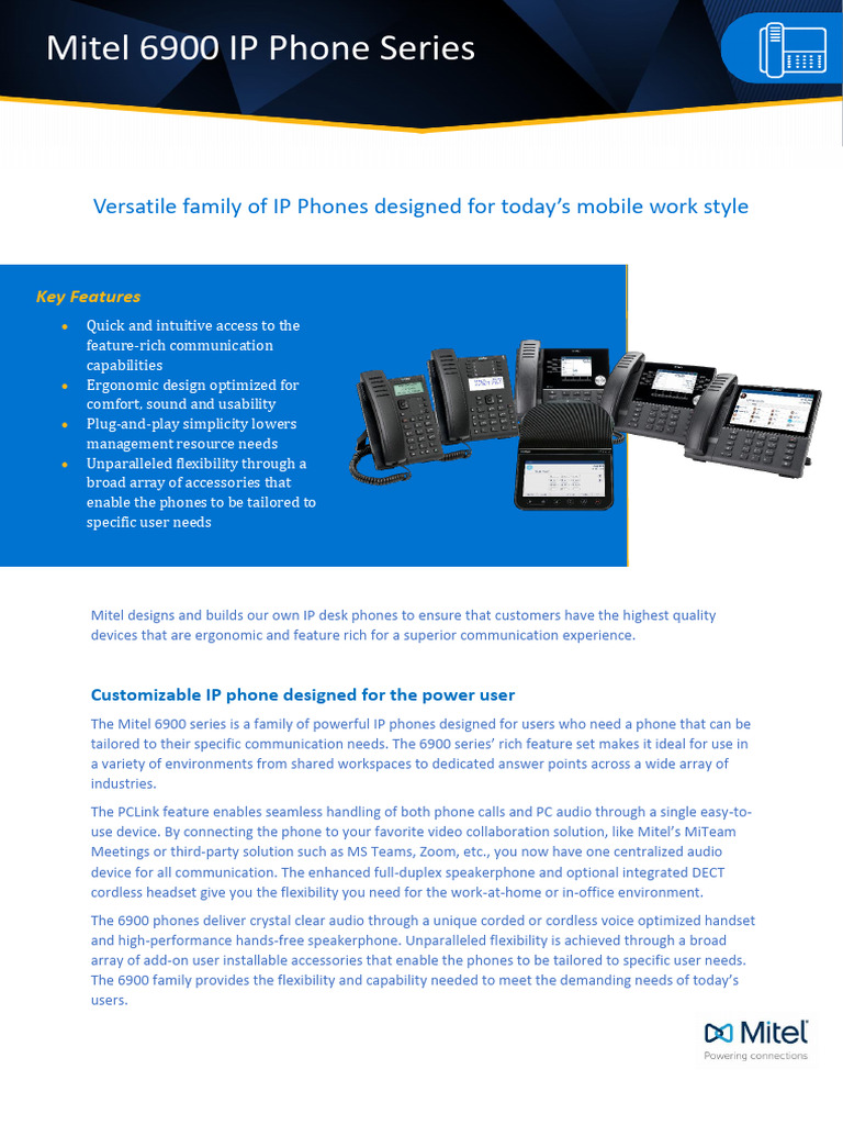 Datasheet Mitel 6900 Series en | PDF | Telephone | Telecommunications