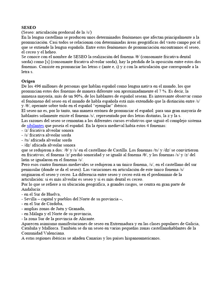 Comparación Entre Seseo, Ceceo y Heheo | PDF | Lengua española ...