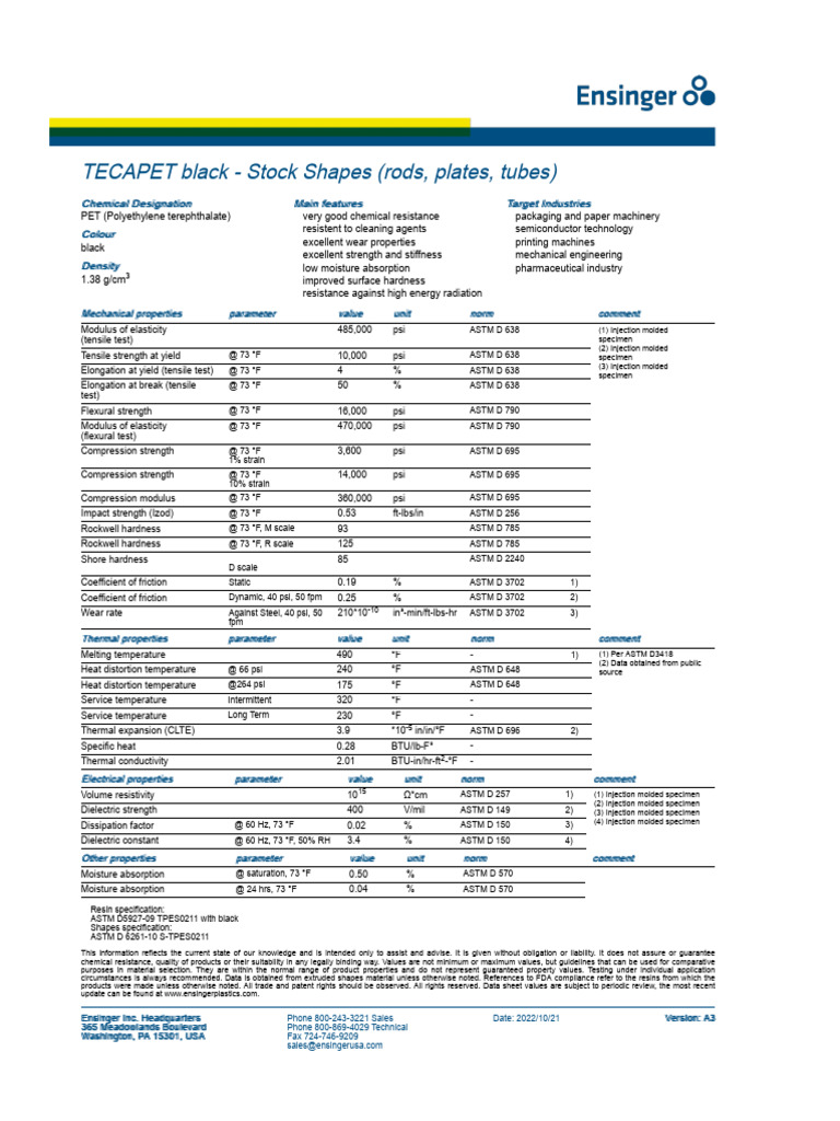 TECAPET Black - Stock Shapes (Rods, Plates, Tubes) Ver A3 | PDF ...