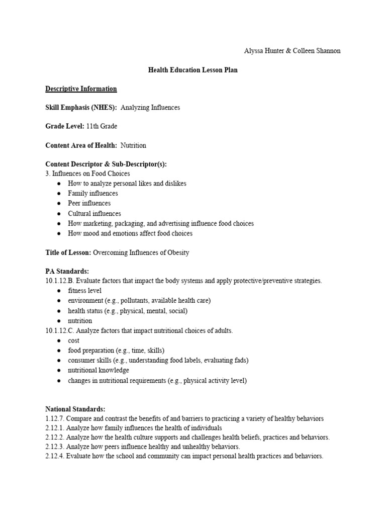 Kines 468-Obesitylessonplan1 | PDF | Behavior | Obesity