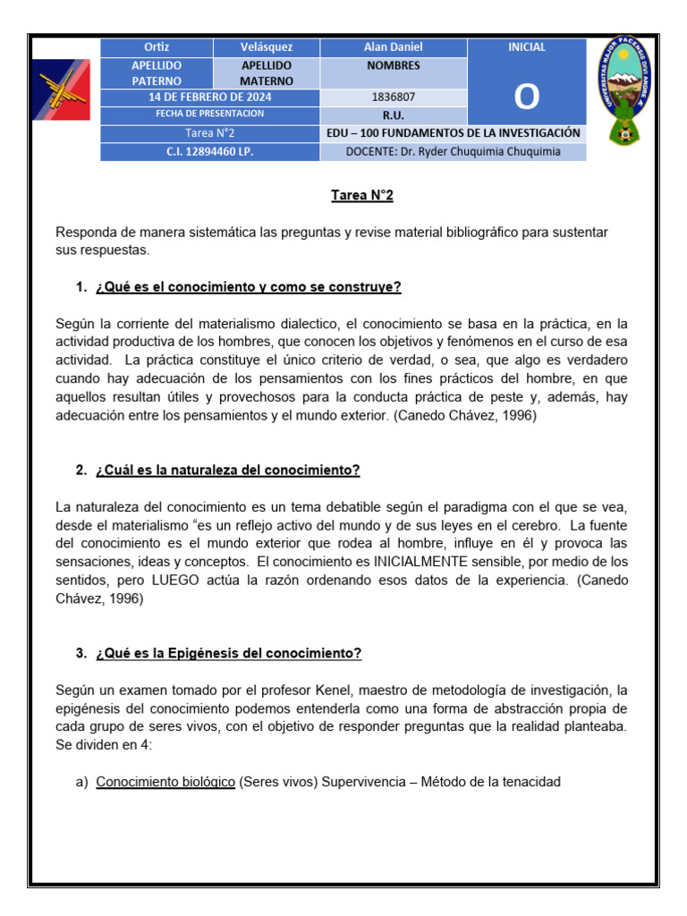 Ortiz Velasquez Alan Daniel Fundamentos Trabajo 2 | PDF | Conocimiento ...
