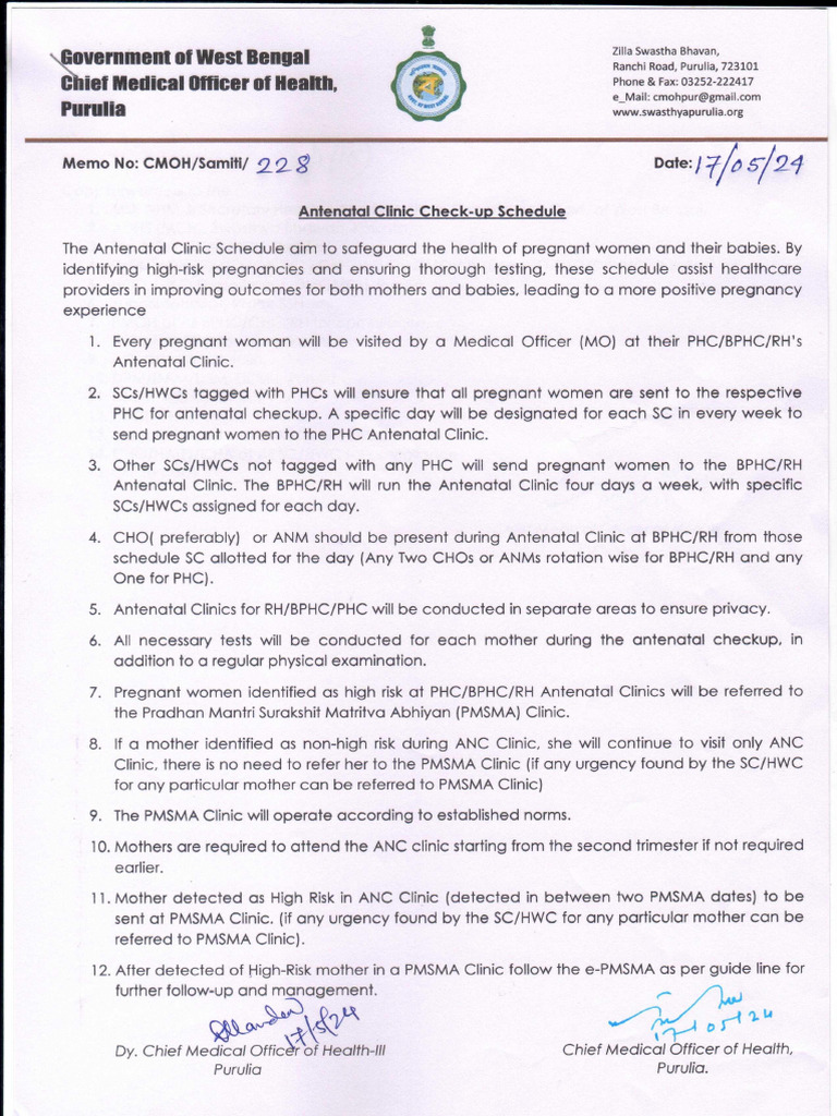 ANC Clinic Schedule Purulia | PDF