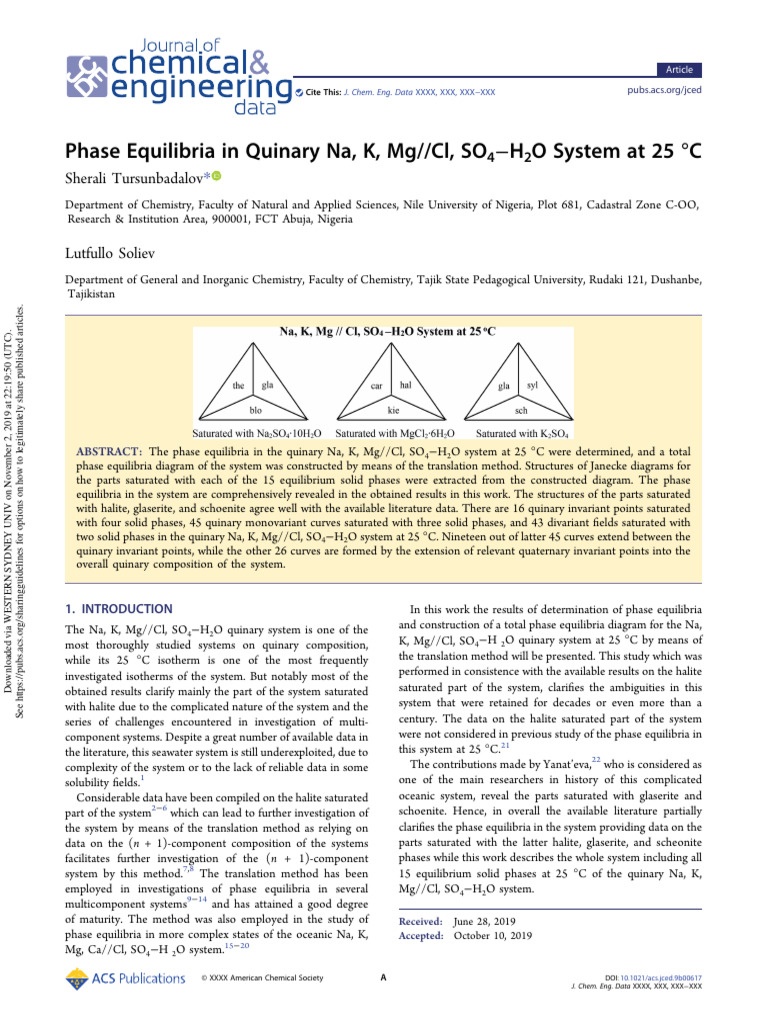 Phase Equilibria in Quinary Na, K, MG//CL, SO4 H2O System at 25 °C ...