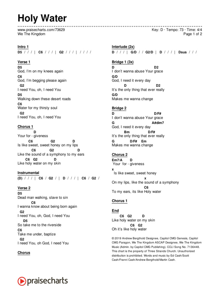 Holy Water by We The Kingdom | PDF | Elements Of Music | Musical Forms