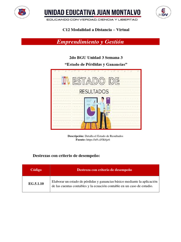 Guía Emprendimiento y Gestión - 2do BGU - U3 - S3 | PDF | Estado de resultados | Contabilidad