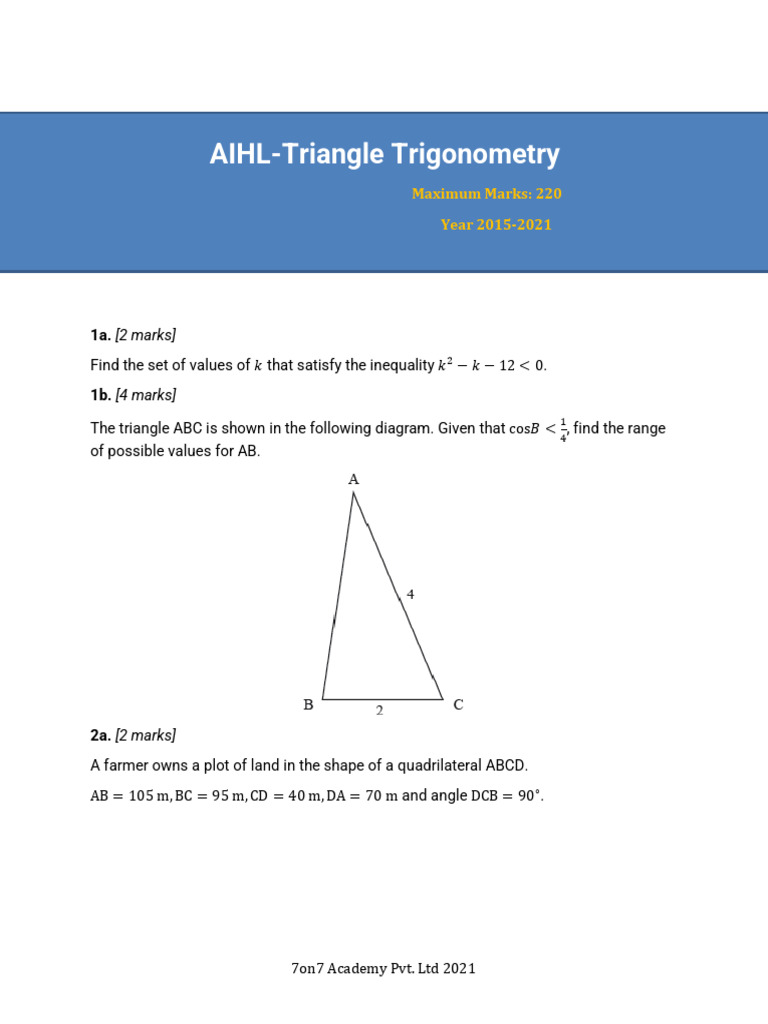 AIHL-Triangle Trigonometry | PDF | Mathematical Analysis
