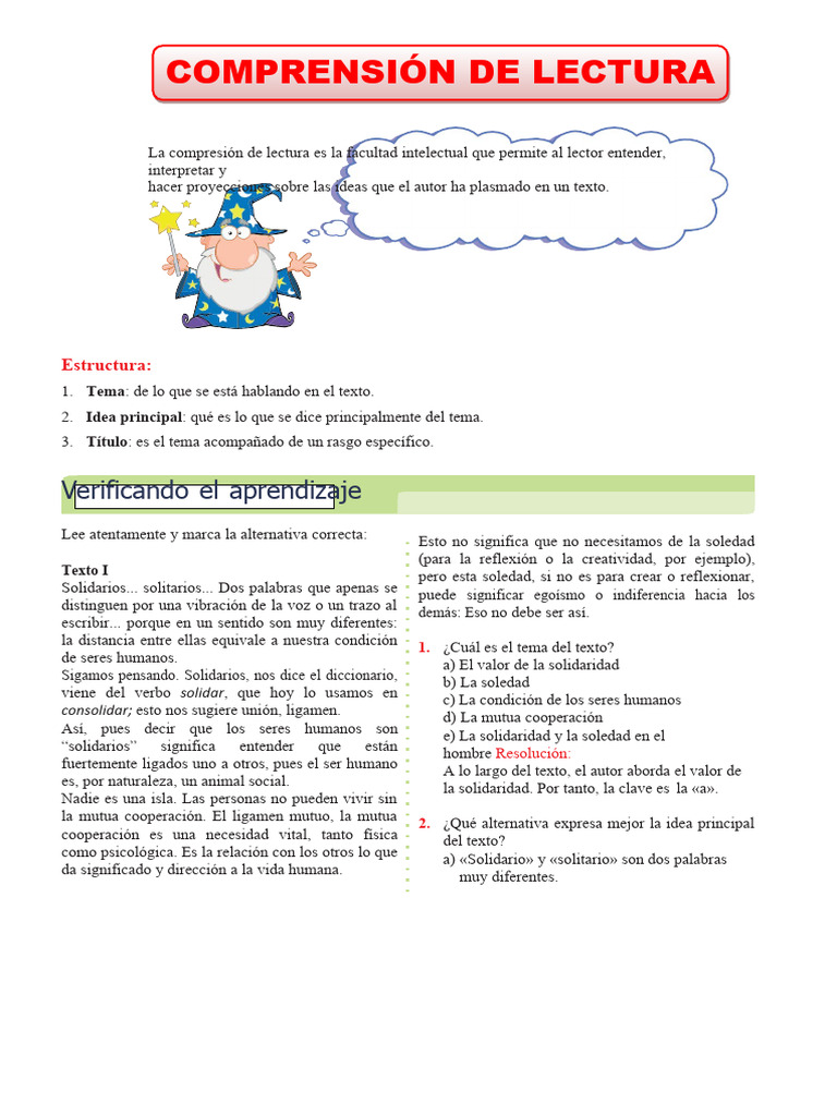 La Compresión de Lectura para Tercer Grado de Secundaria | Descargar ...