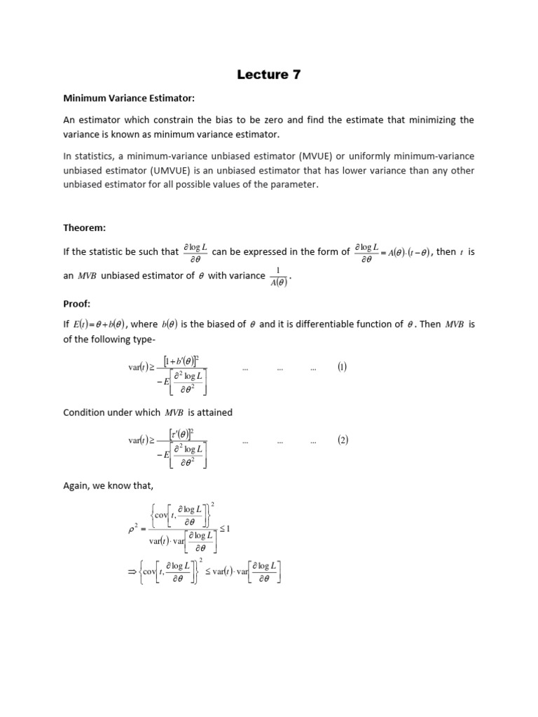 Lecture No 5 | PDF | Estimator | Bias Of An Estimator Lecture No 5 | PDF | Estimator | Bias Of An Estimator