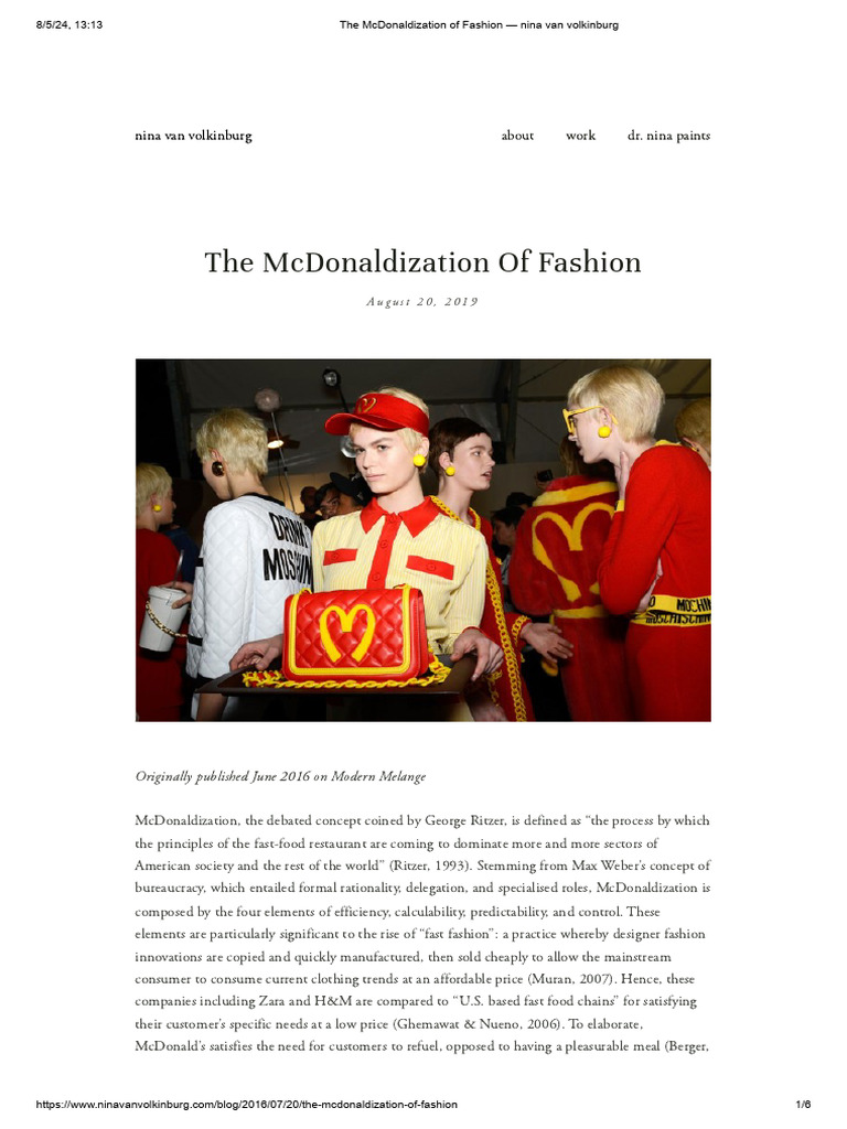 The McDonaldization of Fashion - Nina Van Volkinburg | PDF | Brand ...