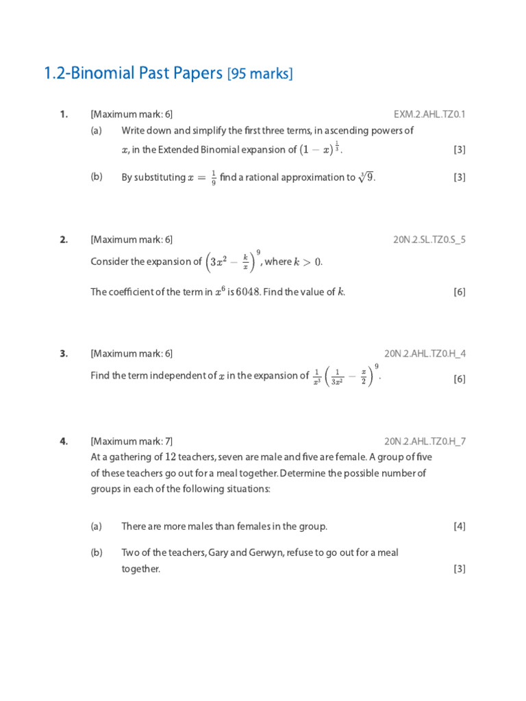 Binomial Expansion Past Paper Solutions | PDF | Discrete Mathematics ...