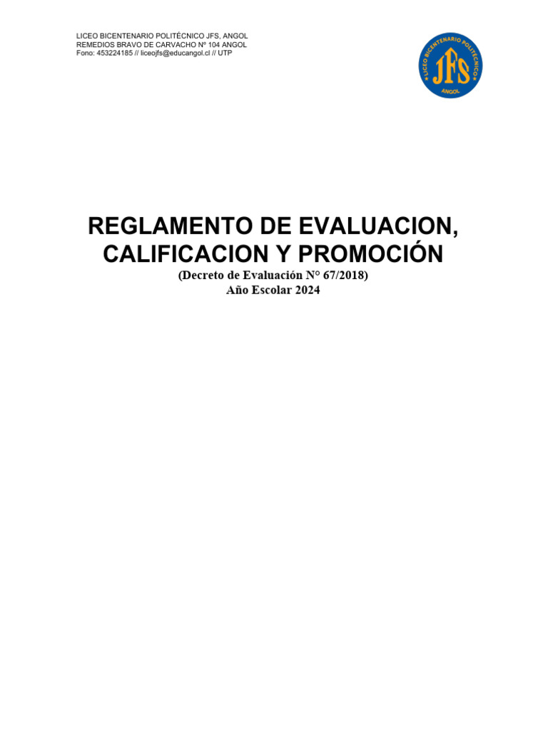 Reglamento Evaluacion 2024 | PDF | Evaluación | Enseñando