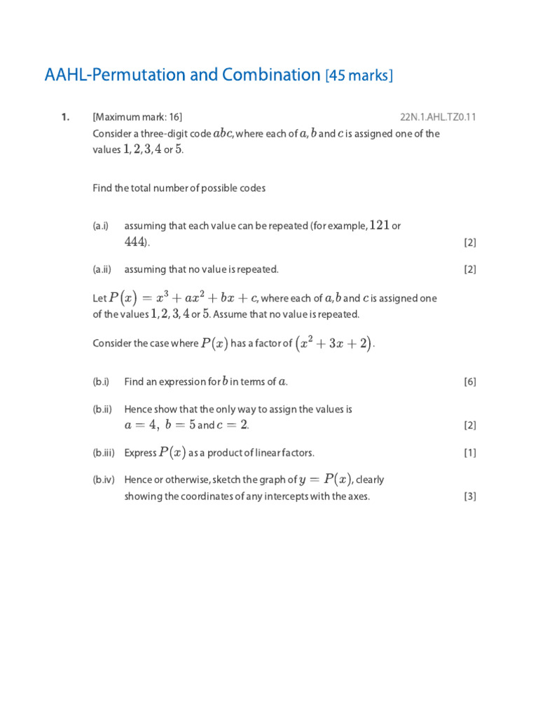 AAHL-Permutation and Combination | PDF | Discrete Mathematics | Mathematics
