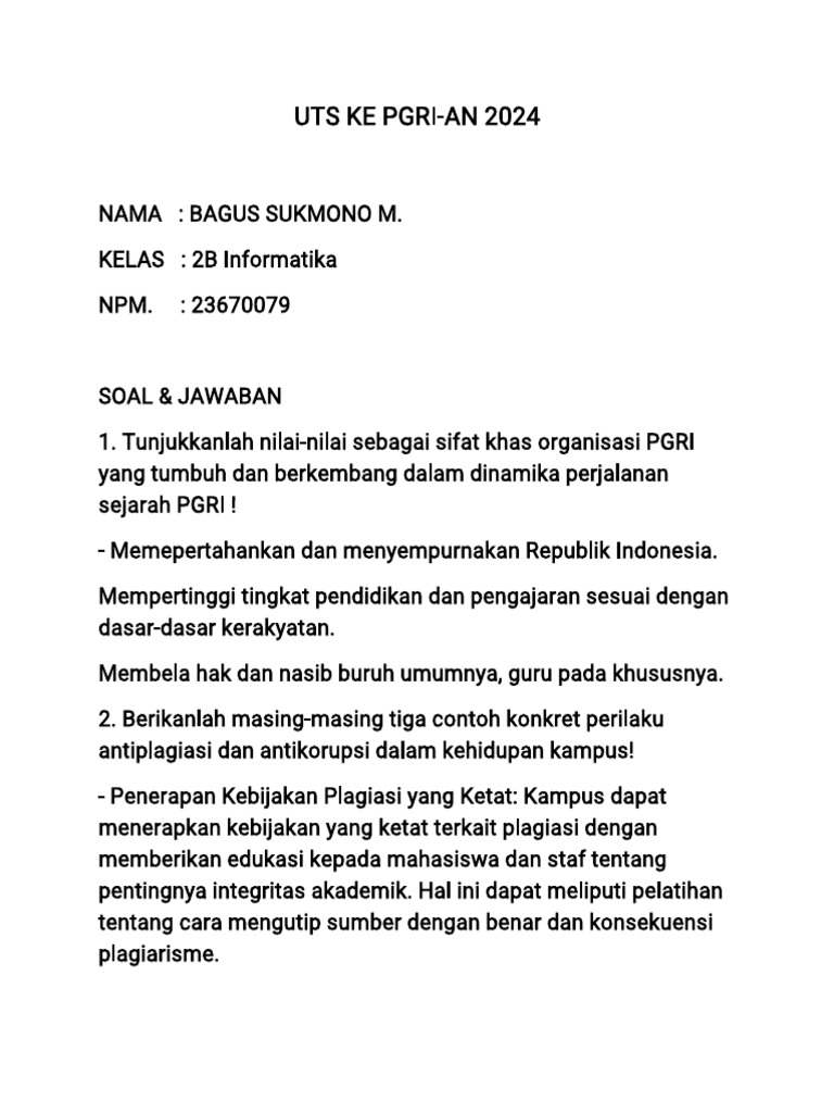 Uts Ke Pgri-An | PDF