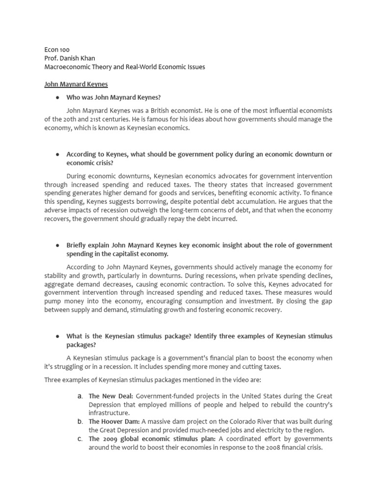 Keynesian Economics - Questionnaire - BinayakJha | PDF | Recession ...