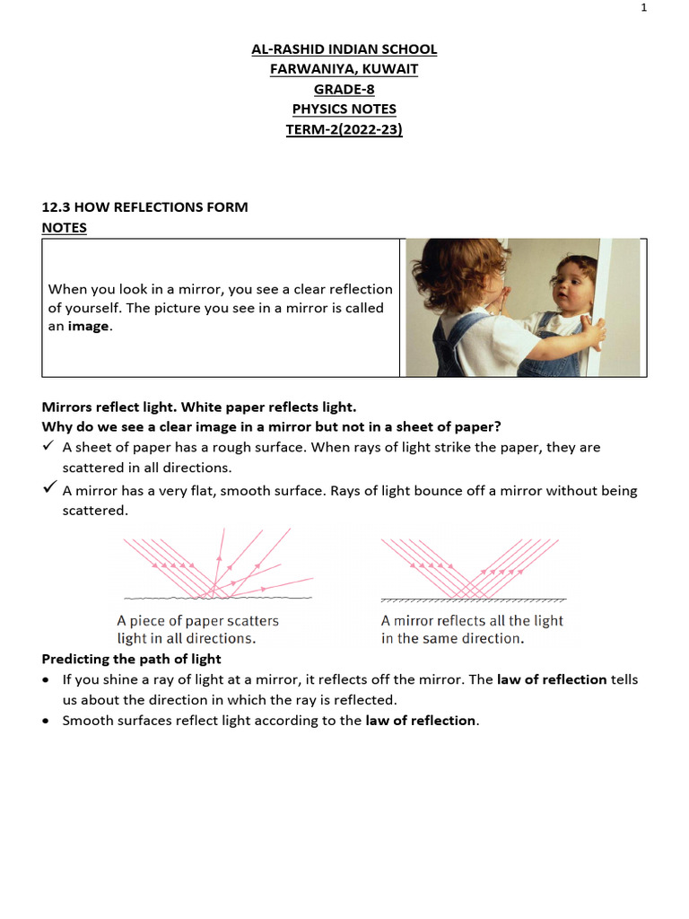 Notes Grade-8 Physics | Download Free PDF | Reflection (Physics) | Mirror