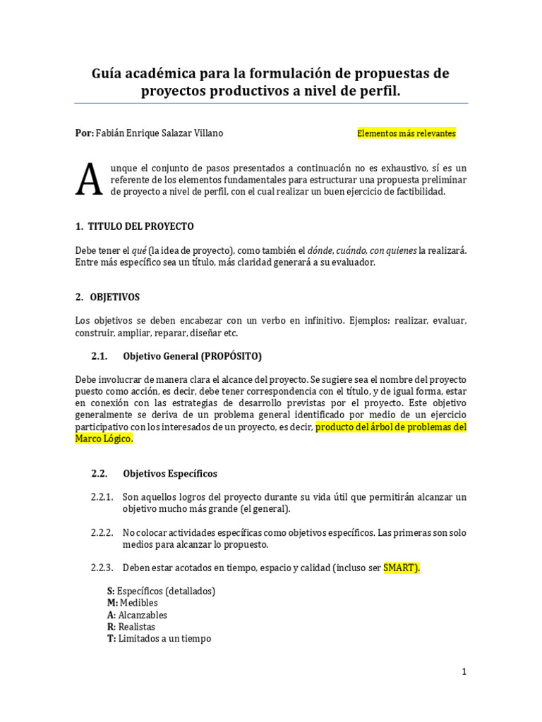 Perfil de Prefactibilidad de Un Proyecto - Guía 18 Pasos Básicos | PDF ...