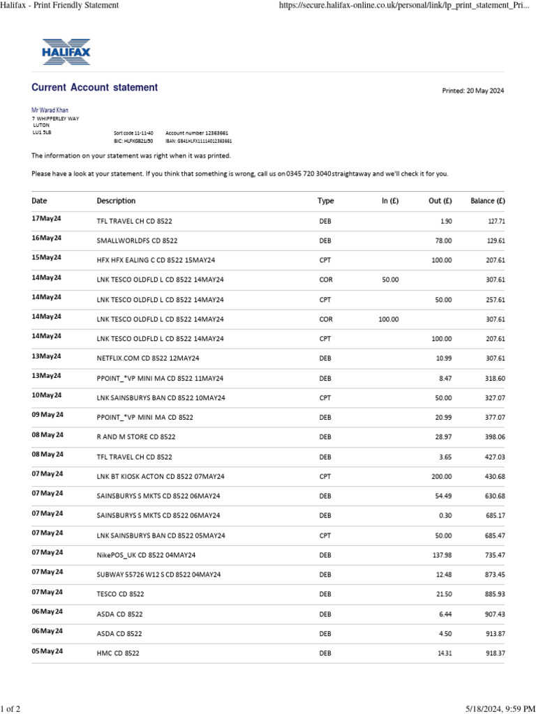 Halifax Current Account Statement | PDF | Banking | Corporate Governance