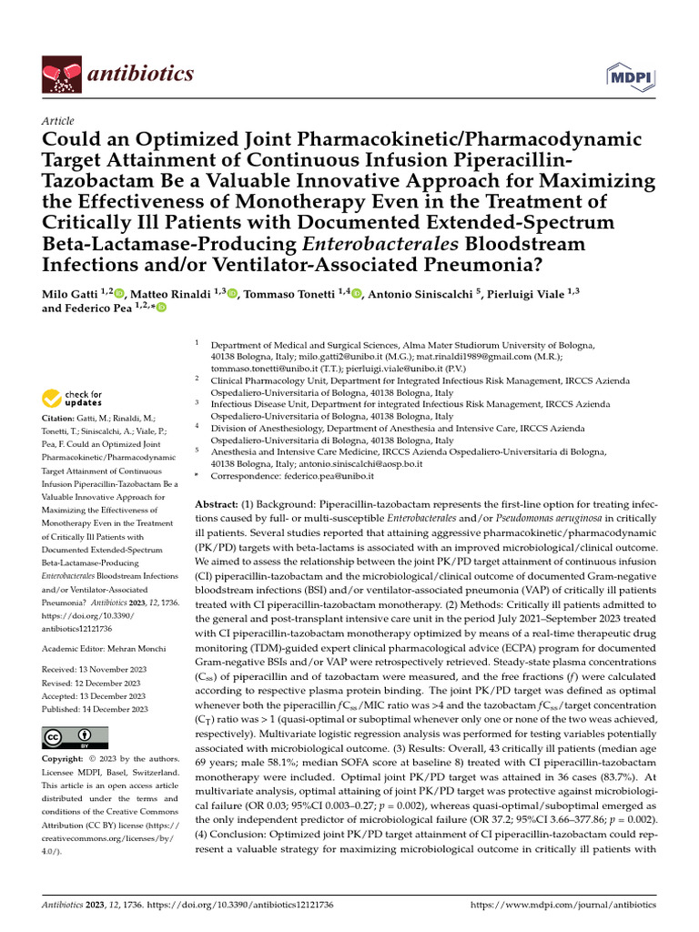 Could An Optimized Joint Pharmacokinetic Pharmacodynamic Target Attainment of Continuous ...