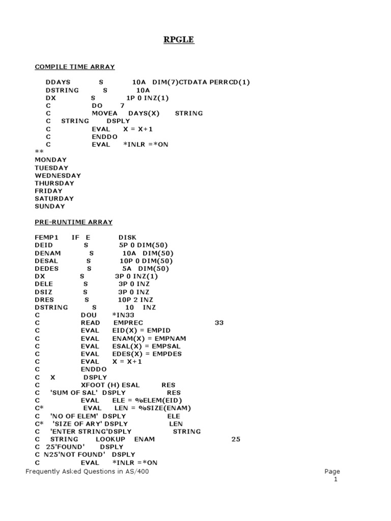Rpgle: Frequently Asked Questions in AS/400 1 | PDF | Computing | Business