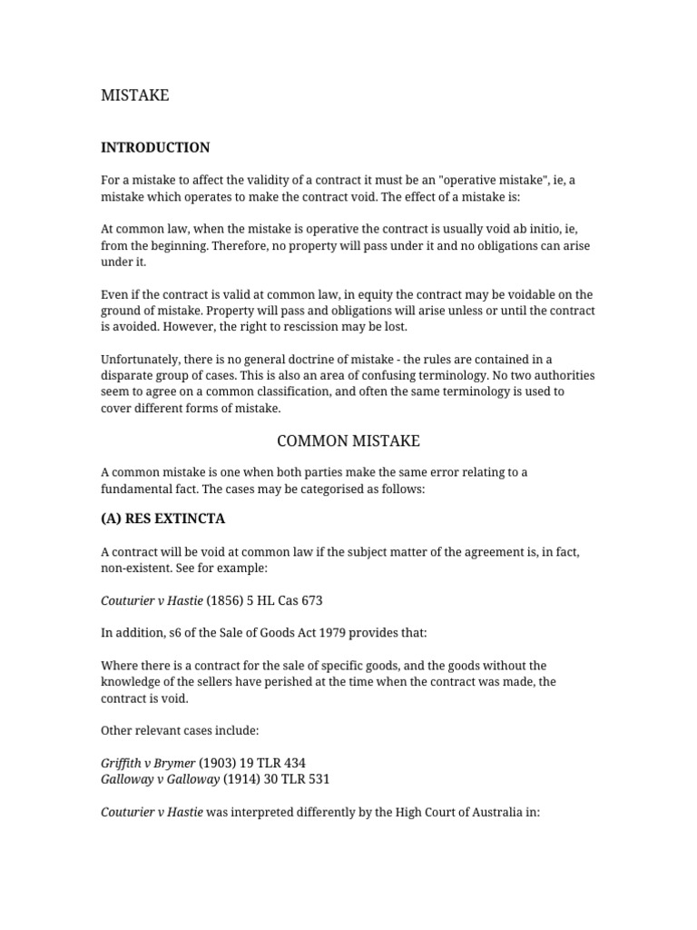 MISTAKE | PDF | Contract Law | Consent