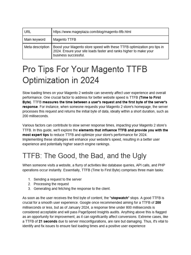 11 Tips For Magento TTFB Optimization (Updated 2024) | PDF | Magento | Search Engine Optimization