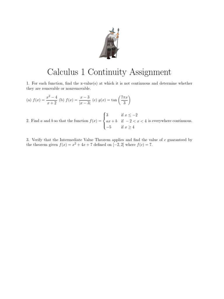 Calculus 1 Continuity Assignment | PDF