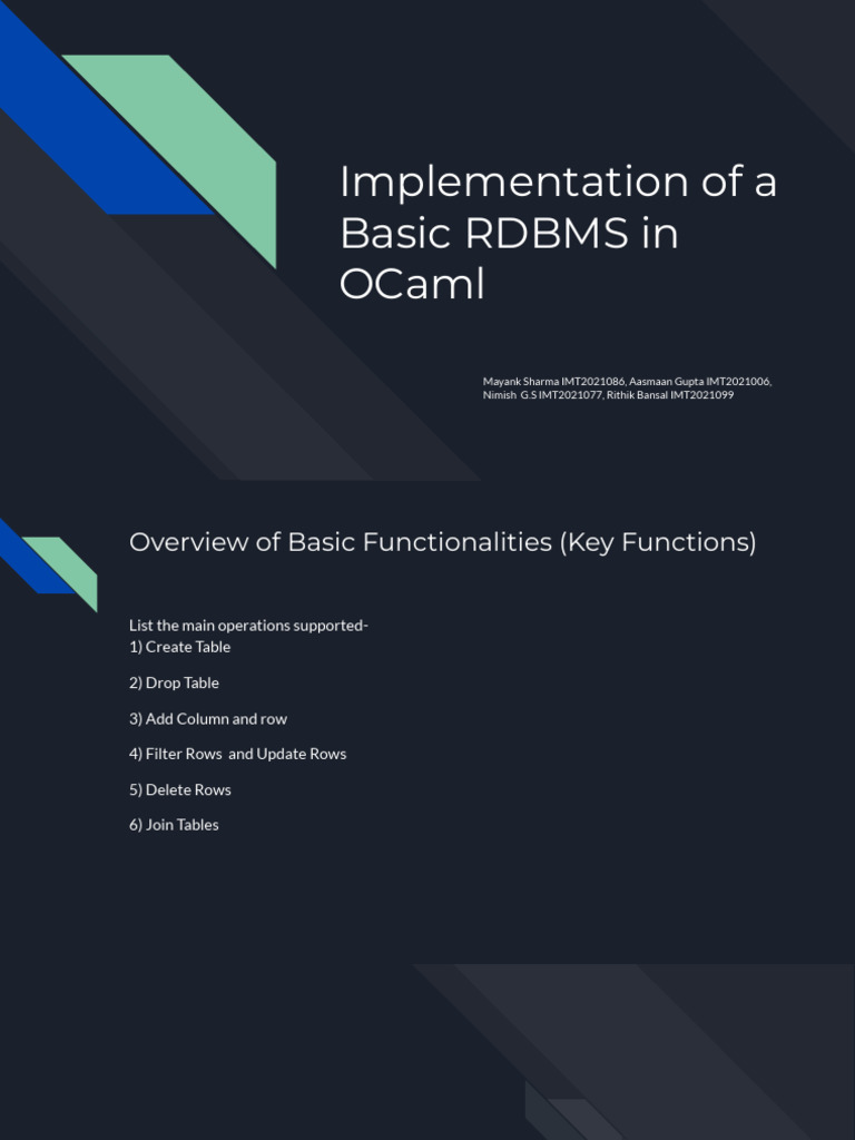Implementation of A Basic Rdbms in Ocaml | PDF | Databases | Table (Database)