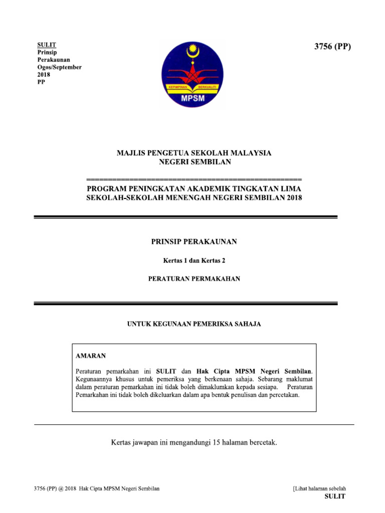Kertas 1 - Trial SPM 2018 - N9 - Jawapan | PDF