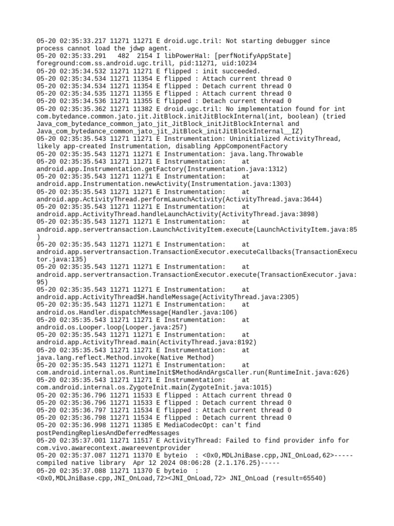 Android Debugging Log Analysis | PDF | Software Development | Computer Engineering