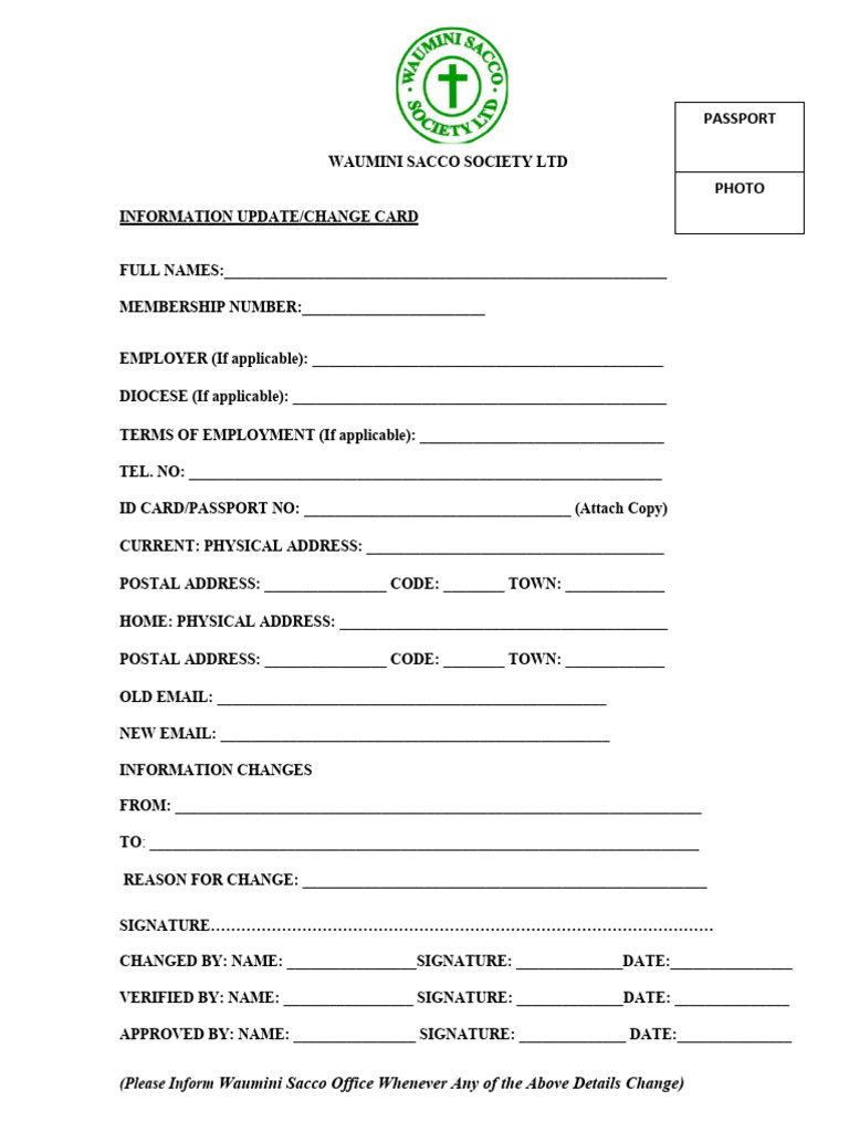 Waumini Sacco Member Info Update Form | PDF
