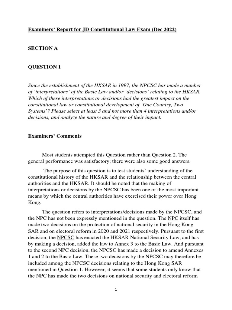 JDOC1009 - JD 2022-23 Exam Report ConstLaw | PDF | Public Law | Governance