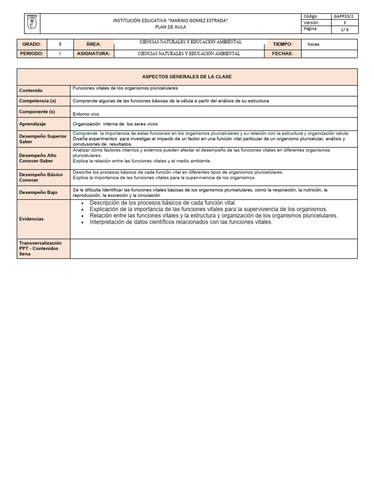 Funciones Vitales en Organismos Pluricelulares | PDF | Organismos ...