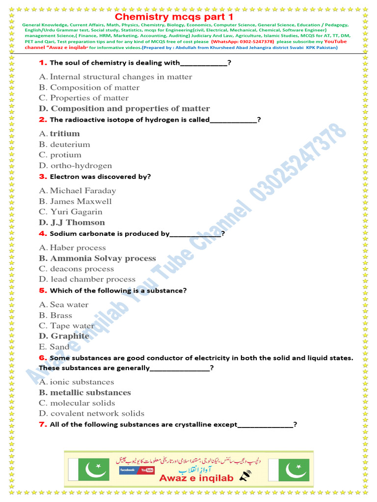 Chemistry Mcqs Part 1. | PDF | Chemistry | Molecules