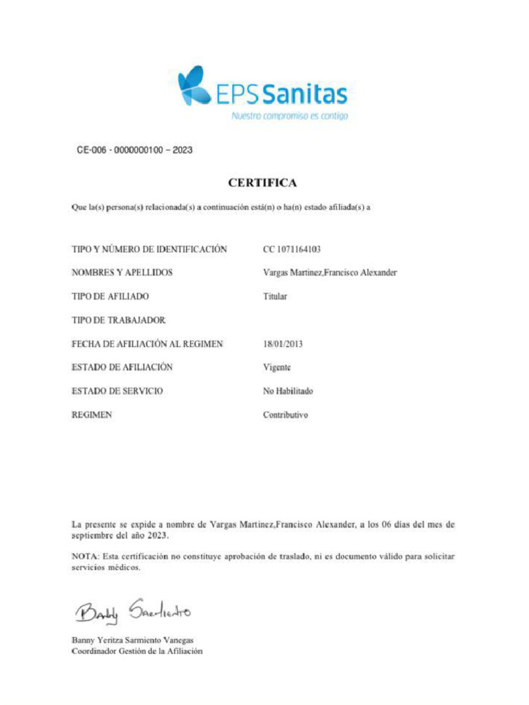 Certificado Eps | PDF