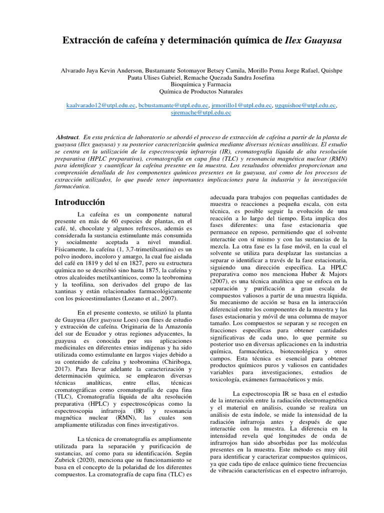 Cafeina Pdf Cromatografía Ciencias Fisicas