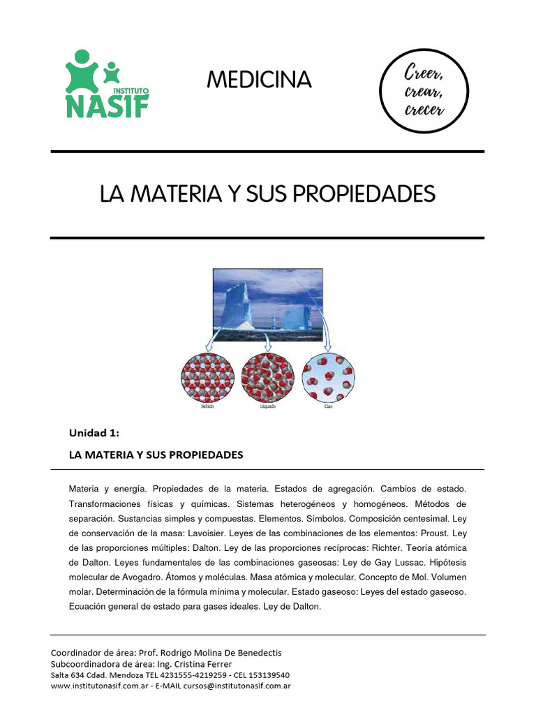 2022-Q-MED-011-TEORÍA-UNIDAD 1-PROPIEDADES-DE-LA-MATERIA | PDF | Mole ...